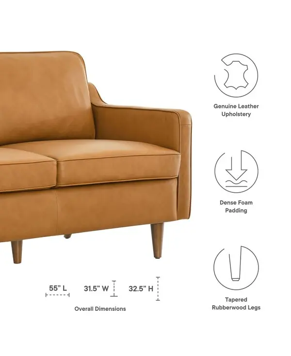 MODWAY Impart Genuine Leather Loveseat - Tan
