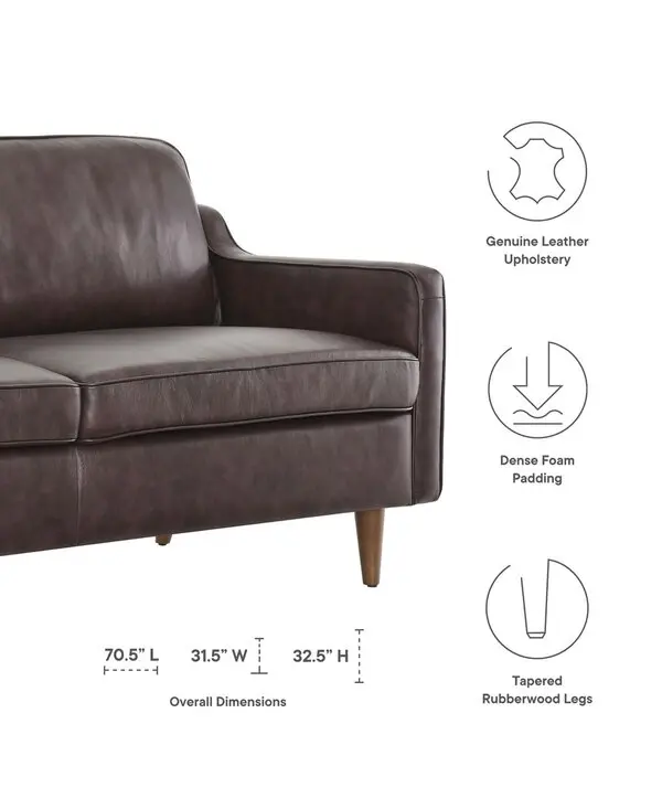 MODWAY Impart Genuine Leather Sofa - Brown