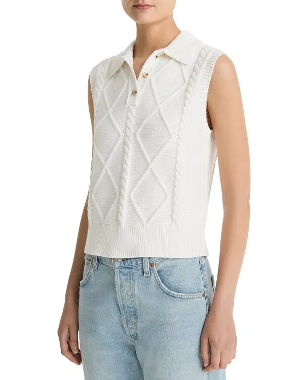 Vince Polo Cable Knit Vest - Off White