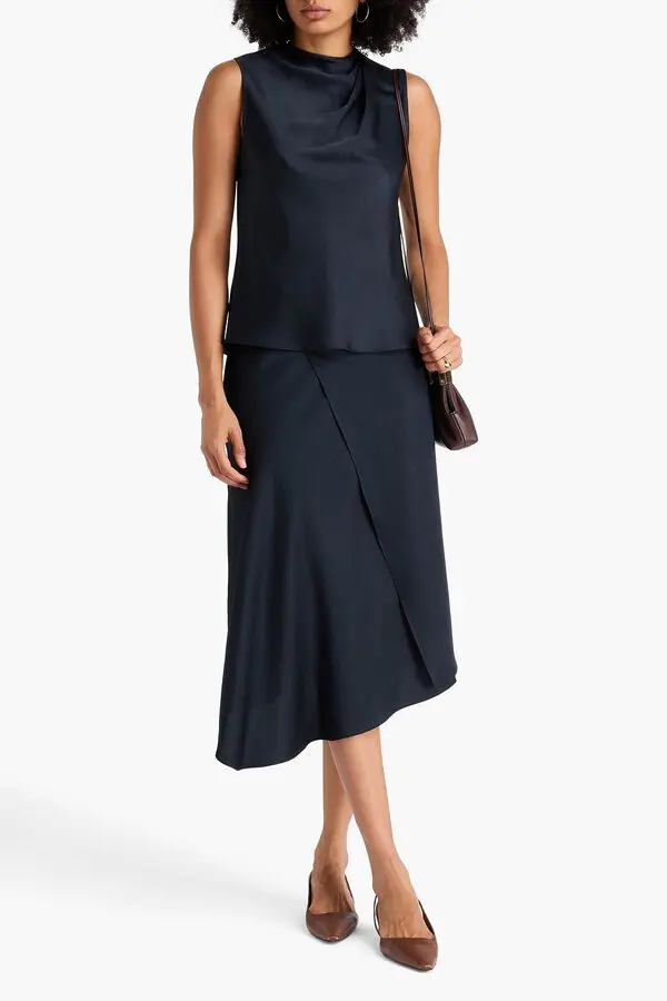 Vince Satin-crepe Midi Skirt - Navy