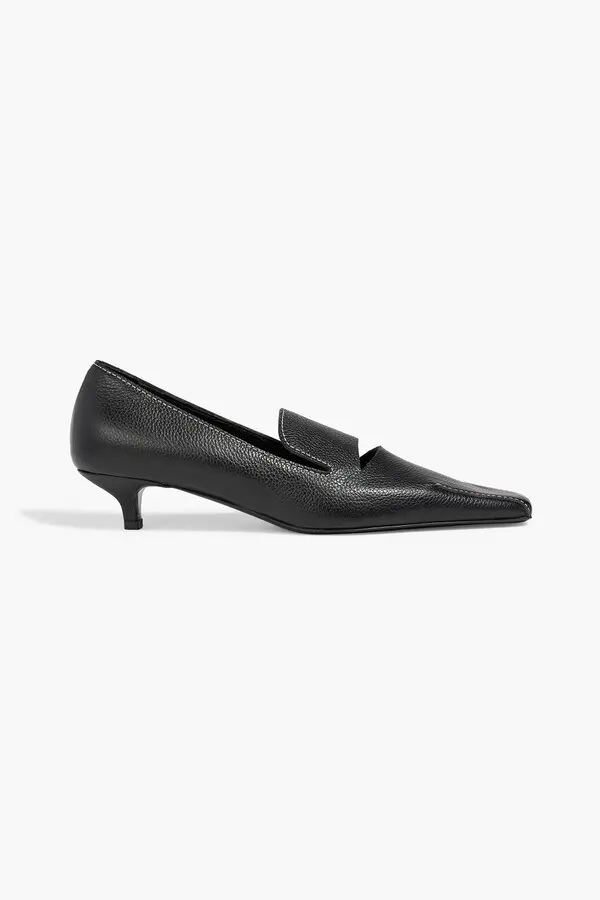 TOTEME Cutout Pebbled Leather Loafers - Black