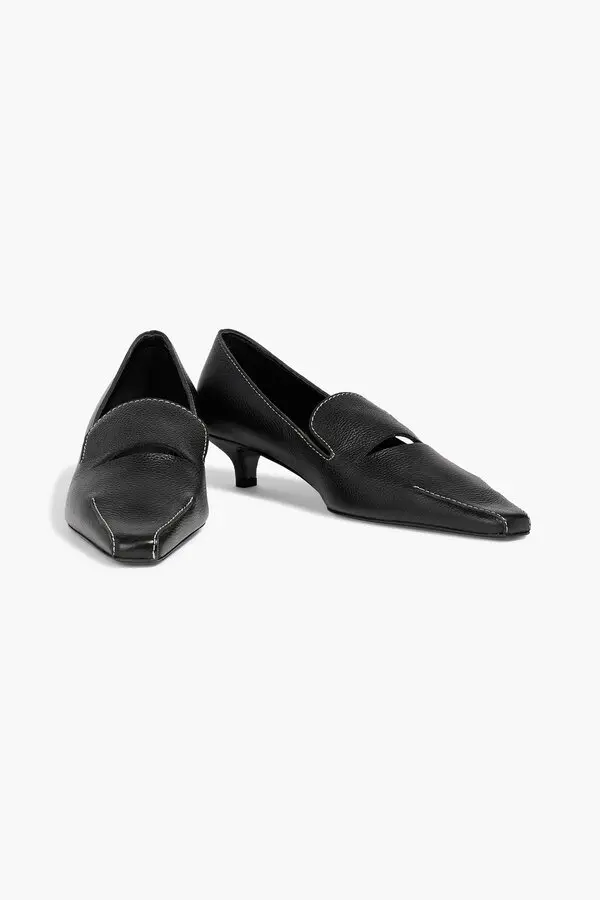 TOTEME Cutout Pebbled Leather Loafers - Black