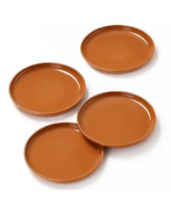 GHARYAN STONEWARE Edan Flat Salad/dinner Plate, Set Of 4 - Matte Terracotta/shiny Terracotta
