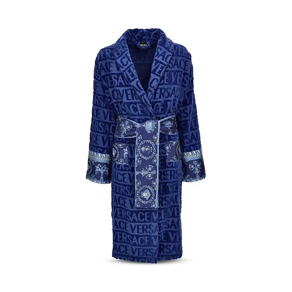 Versace I Heart Baroque Cotton Terry Robe - Sodalite Blue