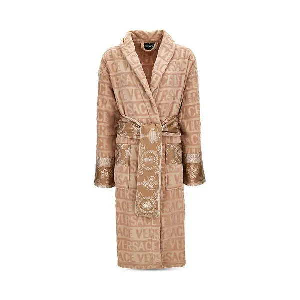 Versace I Heart Baroque Cotton Terry Robe - Warm Taupe