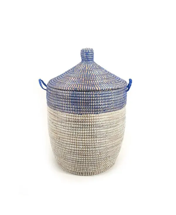 MBARE Dou Lid Storage Basket Two-tone Medium Storage - Navy And White