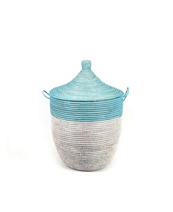 MBARE Dou Lid Storage Basket Two-tone Medium Storage - Turquoise And White
