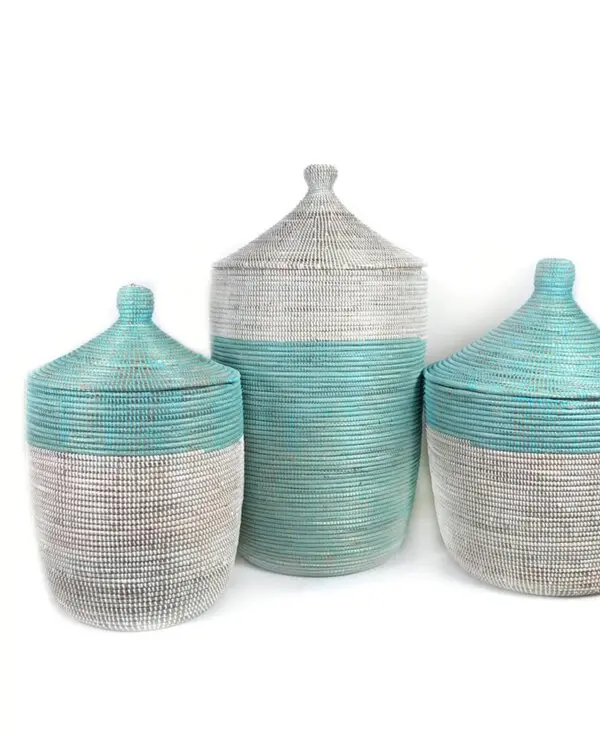 MBARE Dou Lid Storage Basket Two-tone Medium Storage - Turquoise And White