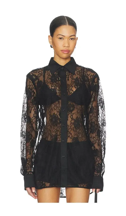 FLEUR DU MAL Juliet Lace Button Down Shirt - Black