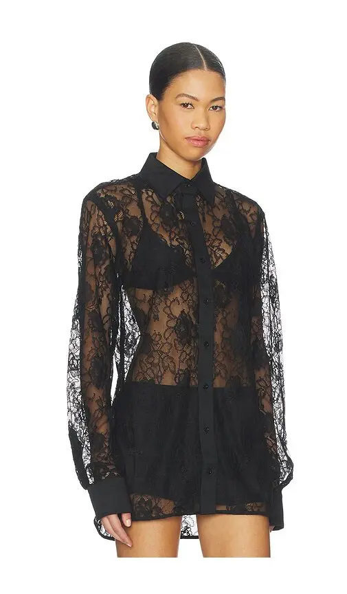 FLEUR DU MAL Juliet Lace Button Down Shirt - Black