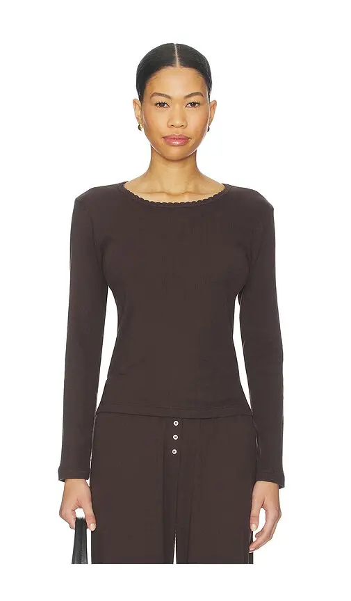 LESET Pointelle Slim Fit Long Sleeve - Choco