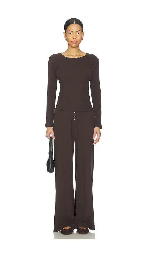 LESET Pointelle Slim Fit Long Sleeve - Choco