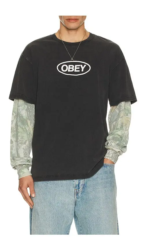 Obey Oval Layered Thermal Tee In Black