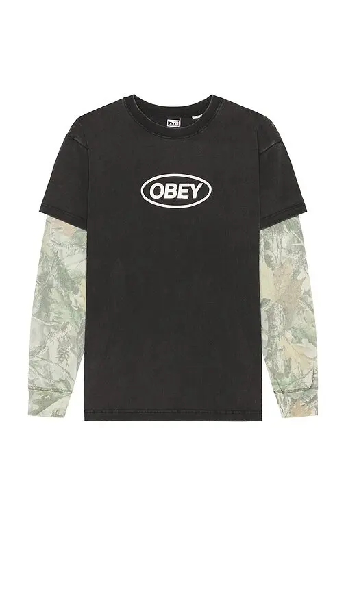 Obey Oval Layered Thermal Tee In Black