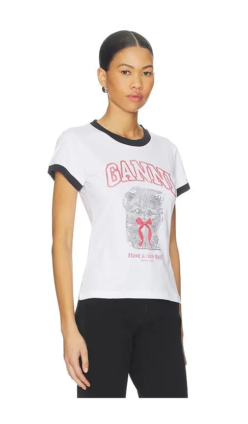 GANNI Basic Cotton Jersey Margot Kitty Print T-shirt - Bright White