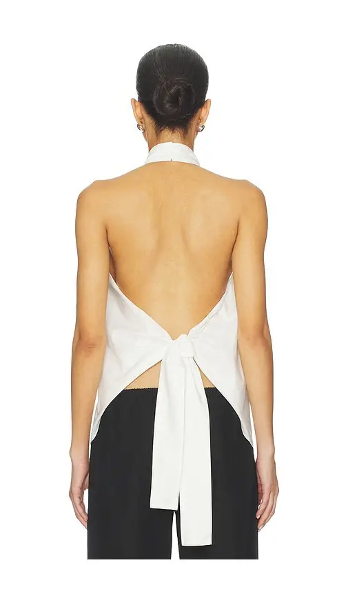 ST. AGNI Oxford Halter Tie Back Top - White