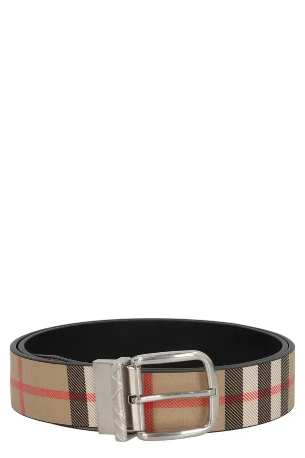 Burberry Reversible Belt With Engraved Buckle - Beige
