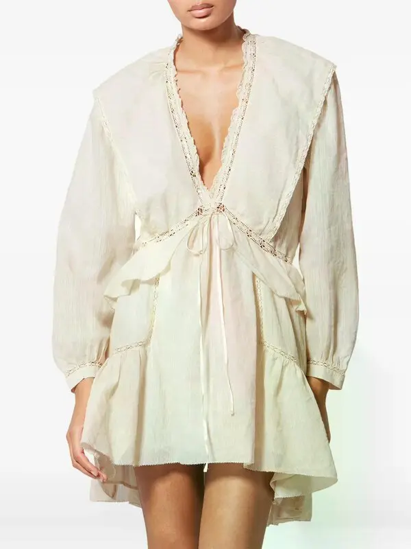 MARANT ETOILE Damya Lace Ruffled Mini Dress - Neutrals