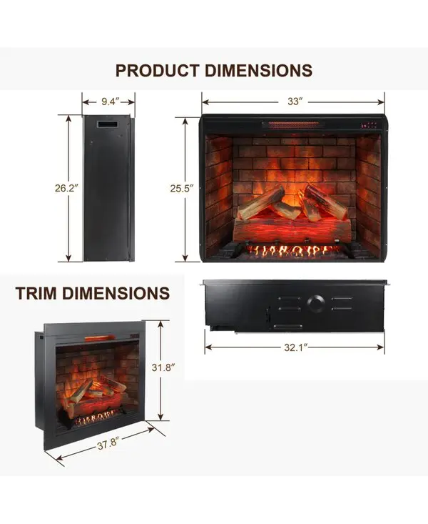 FLYNAMA 33 Inch Infrared Electric Fireplace With Removable Trim Kit Insert
