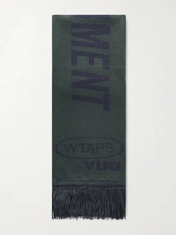 WTAPS Evasion Fringed Knitted Scarf - Green