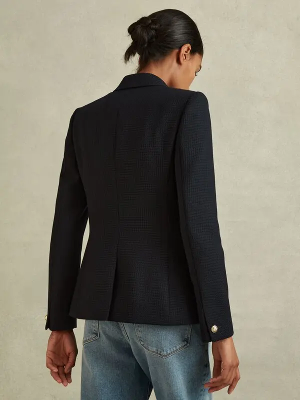 REISS Tailored Fit Textured Double Breasted Blazer - Navy