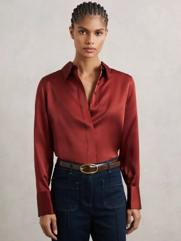 REISS Ameira Silk-satin Shirt - Dark Red