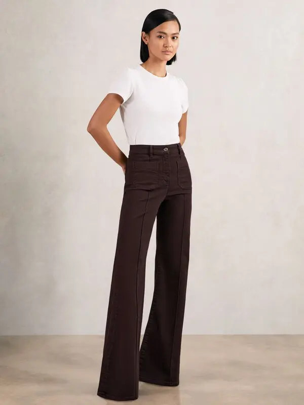 REISS Sakura Patch-pocket Flared Jeans - Burgundy