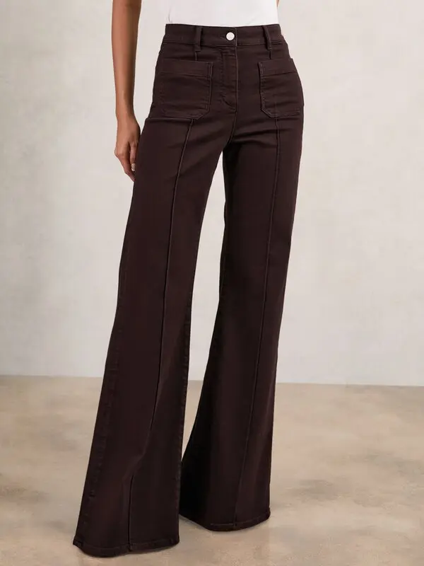 REISS Sakura Patch-pocket Flared Jeans - Burgundy