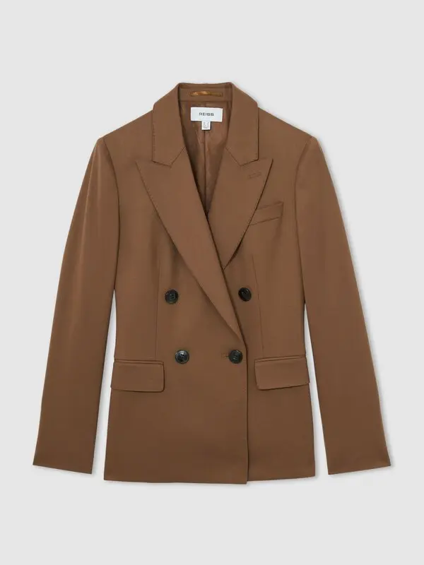 REISS Wool-blend Double-breasted Blazer - Tan