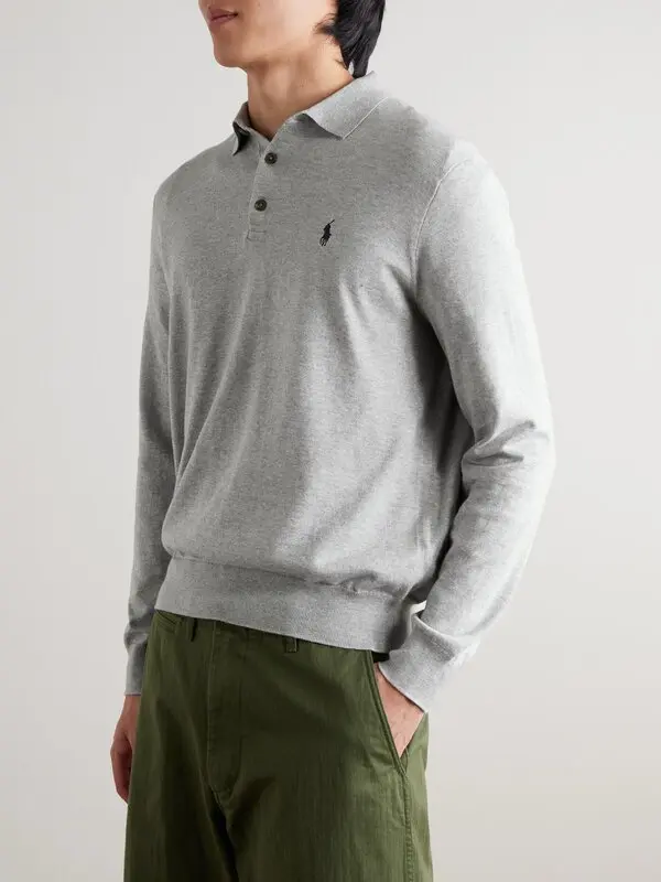 Polo Ralph Lauren Logo-embroidered Cotton Polo Shirt - Gray