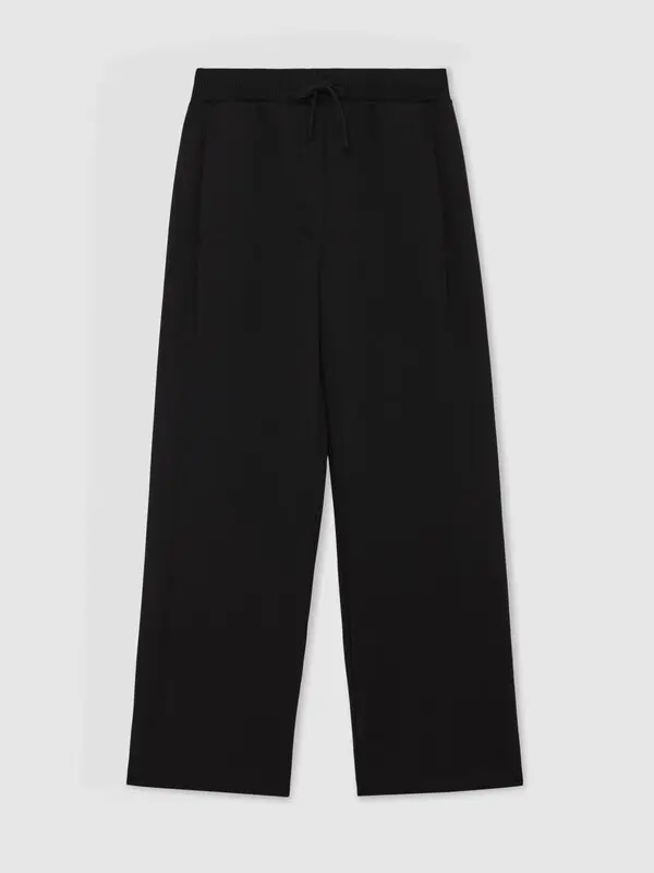 REISS Laney Premium Interlock Wide-leg Joggers - Black