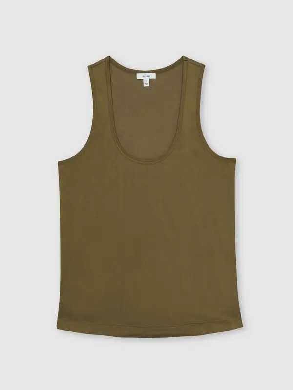 REISS Silk-front Cami Top - Khaki Green