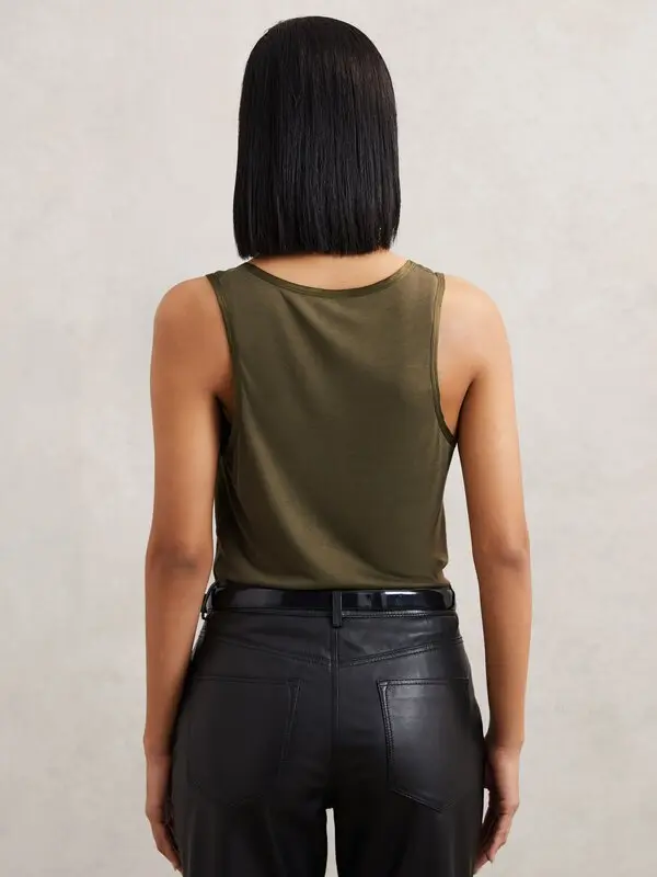 REISS Silk-front Cami Top - Khaki Green