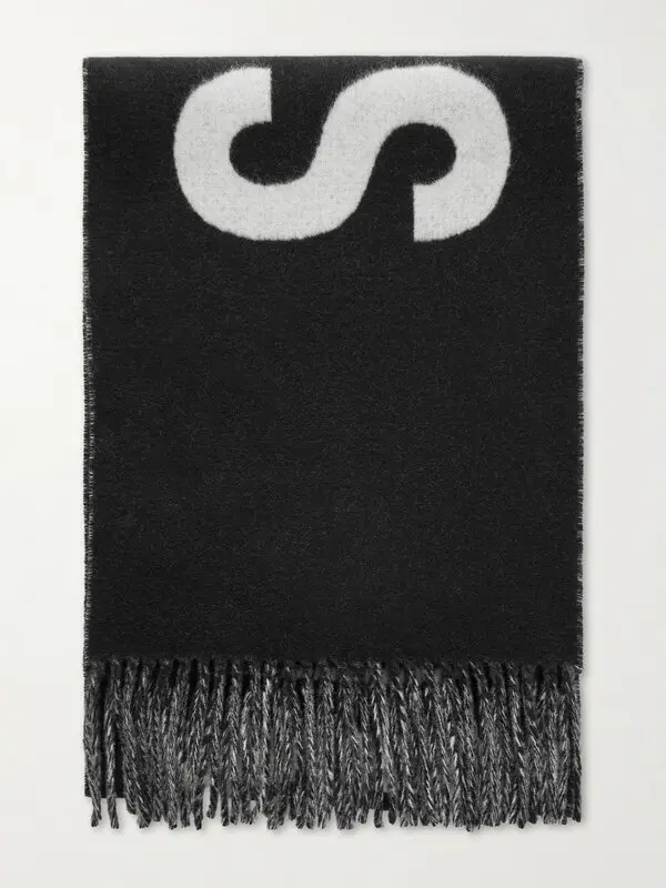 Jacquemus Logo-intarsia Fringed Wool Scarf - Black