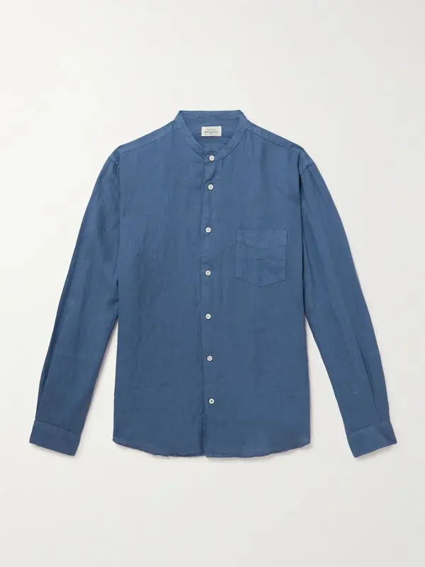 Hartford Premium Pat Grandad-collar Linen Shirt