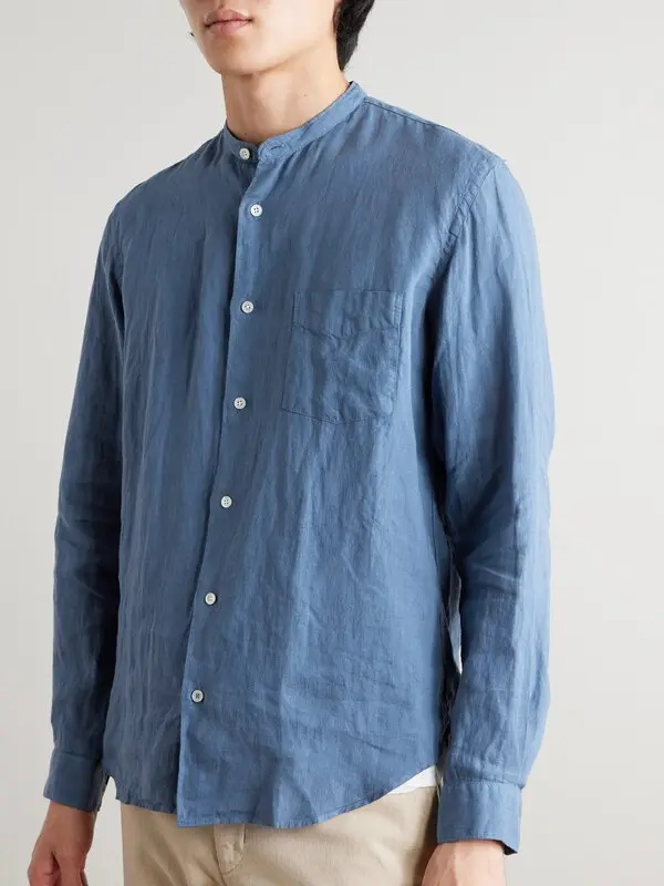 Hartford Premium Pat Grandad-collar Linen Shirt