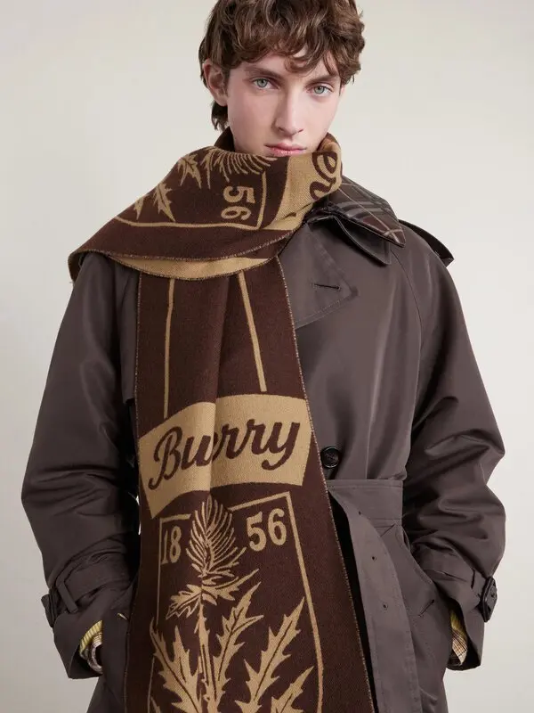 Burberry Logo-jacquard Fringed Wool Scarf