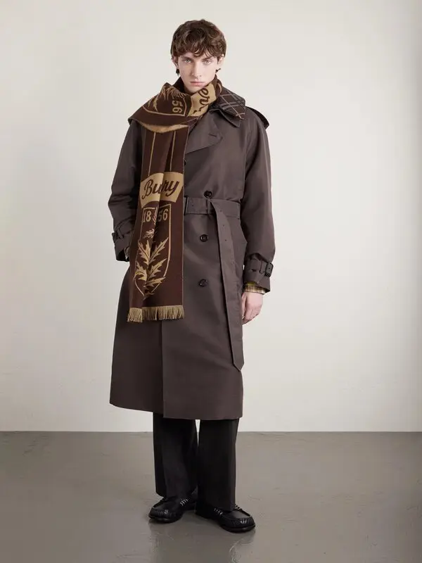 Burberry Logo-jacquard Fringed Wool Scarf