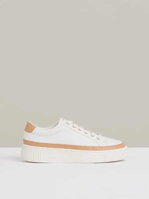 REISS Leanne Grained Leather Platform Trainers