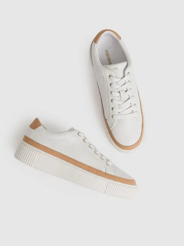REISS Leanne Grained Leather Platform Trainers