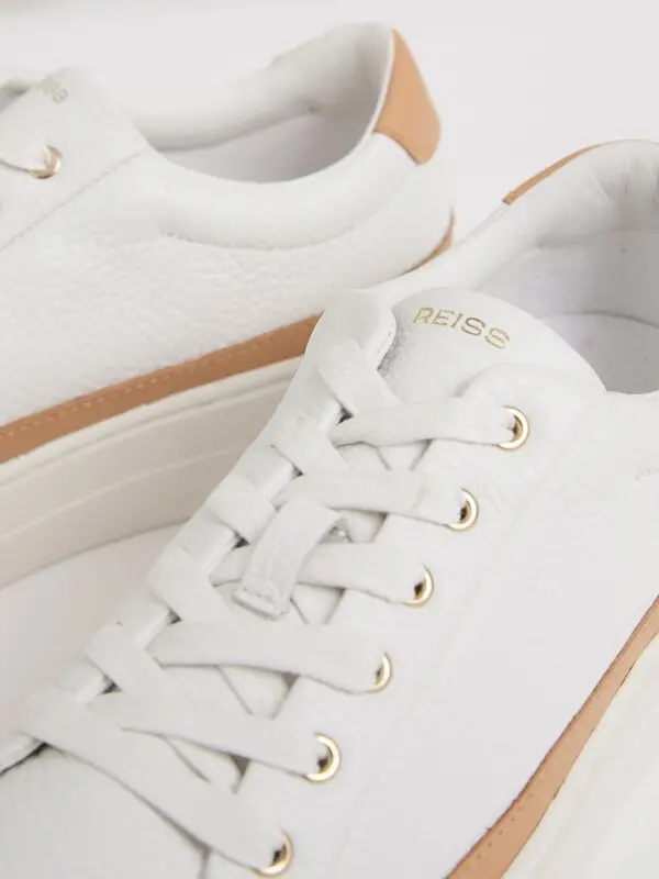 REISS Leanne Grained Leather Platform Trainers
