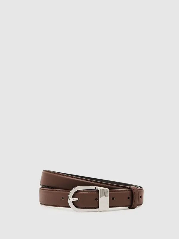 REISS Hazel Leather Belt - Chocolate
