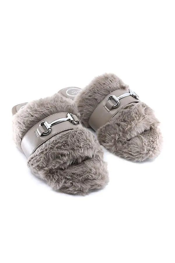 SOLEI SEA Hanni Faux Fur Horsebit Slippers