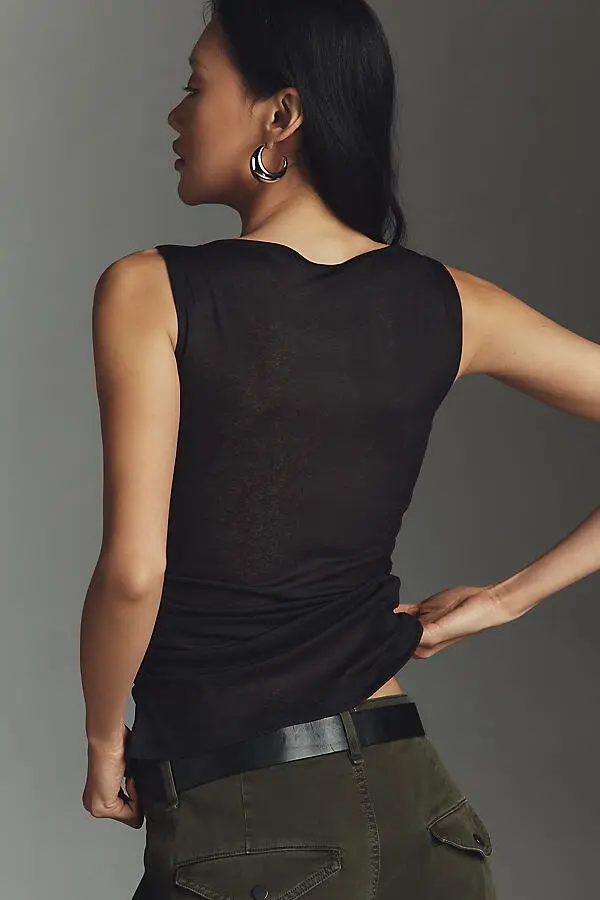 Rails Ruched Knit Tank Top - Black Pattern