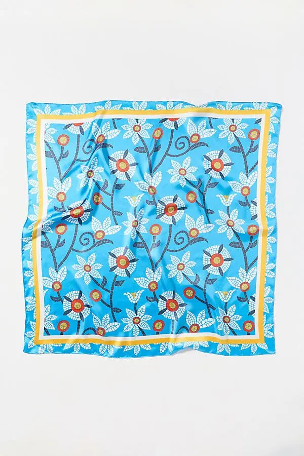 Anthropologie Celande Square Scarf - Mosaic Bird/blue Floral