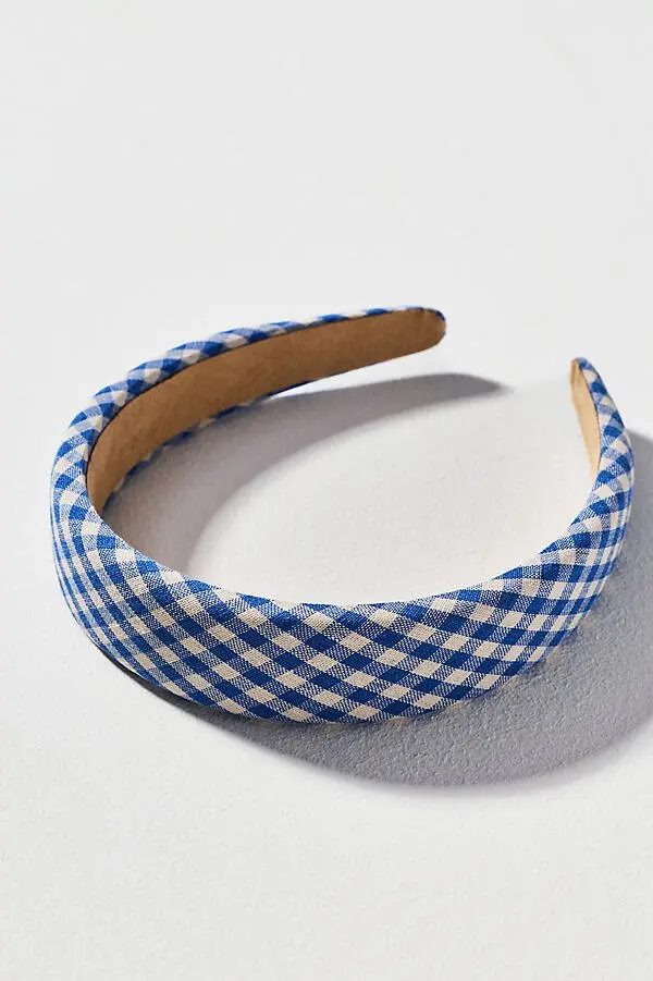 Anthropologie Plaid Puffy Headband - Blue