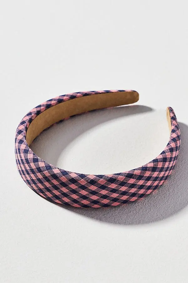 Anthropologie Plaid Puffy Headband - Pink