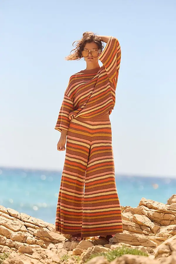 Free People Striped Knit Sweater Set - Cinnamon Combo