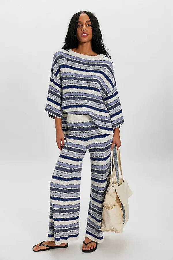 Free People Striped Knit Sweater Set - Nautical Blue Combo