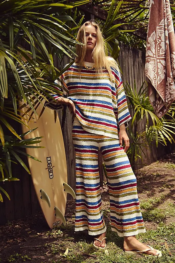 Free People Striped Knit Sweater Set - Rainbow Combo